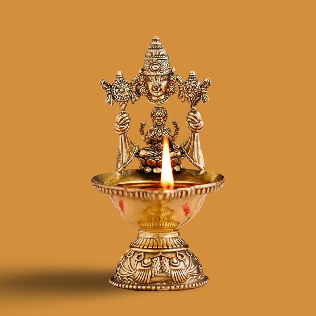 Brass Lakshmi Diya With Balaji: Tirupati Deepak, Vishnu Incarnation - Etsy