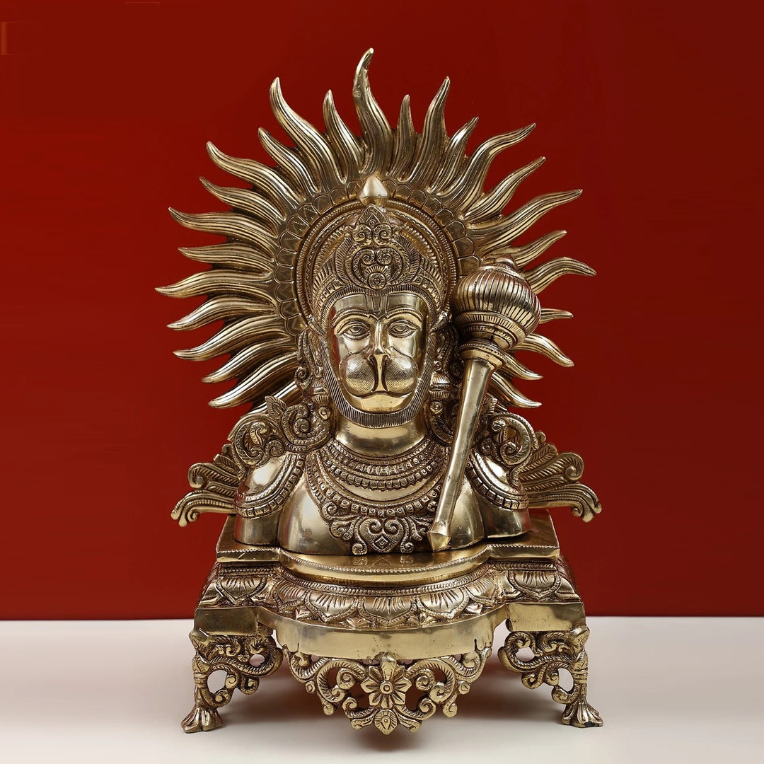 14" Brass Hanuman Statue: Hindu Temple Altar Murti Pooja - Etsy