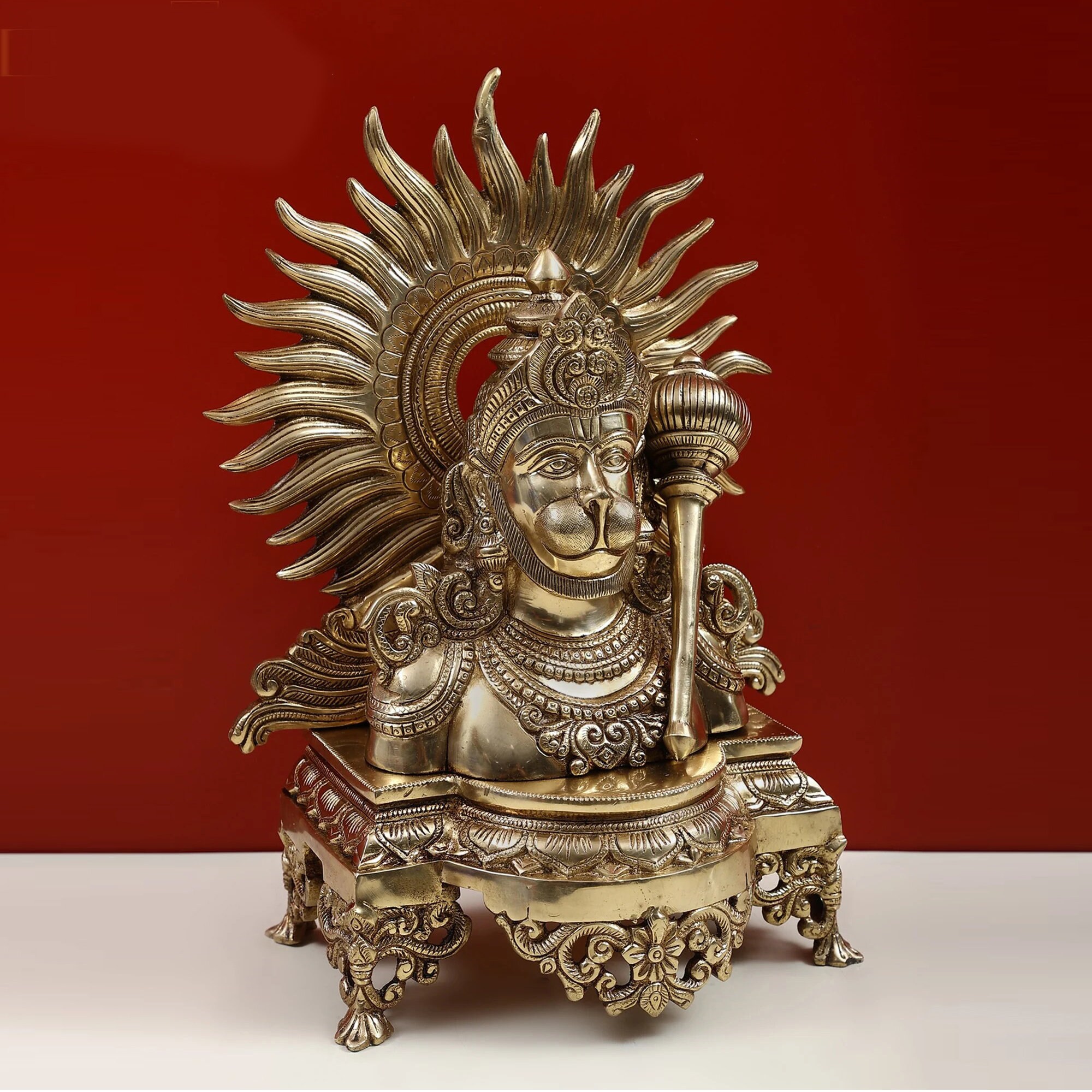 Hanuman Statue 14 Brass Lord Hanuman Bust on Pedestal , Bajrang Bali ...