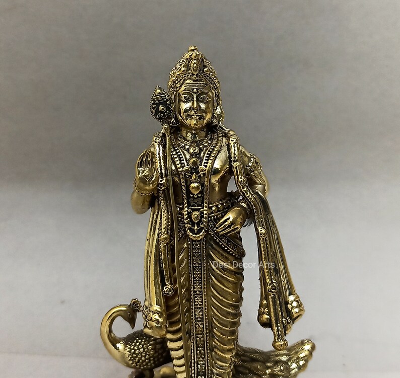 4.5 Brass Small Lord Murugan Swamy Statue, Standing Kartikeya Idols ...