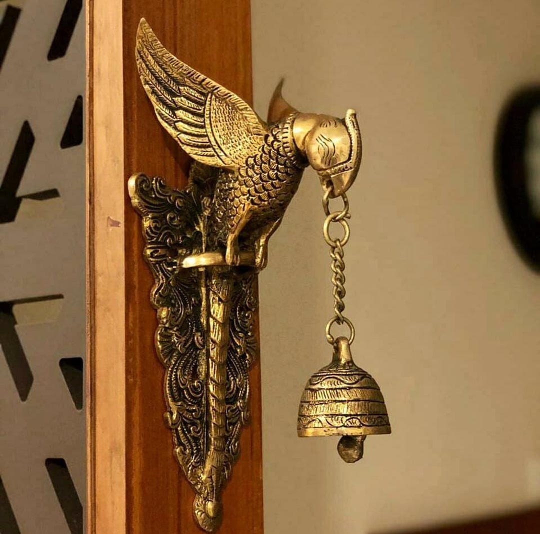 Brass Parrot Wall Hanging Bell: Indian Home Decor, Mandir Ganti - Etsy