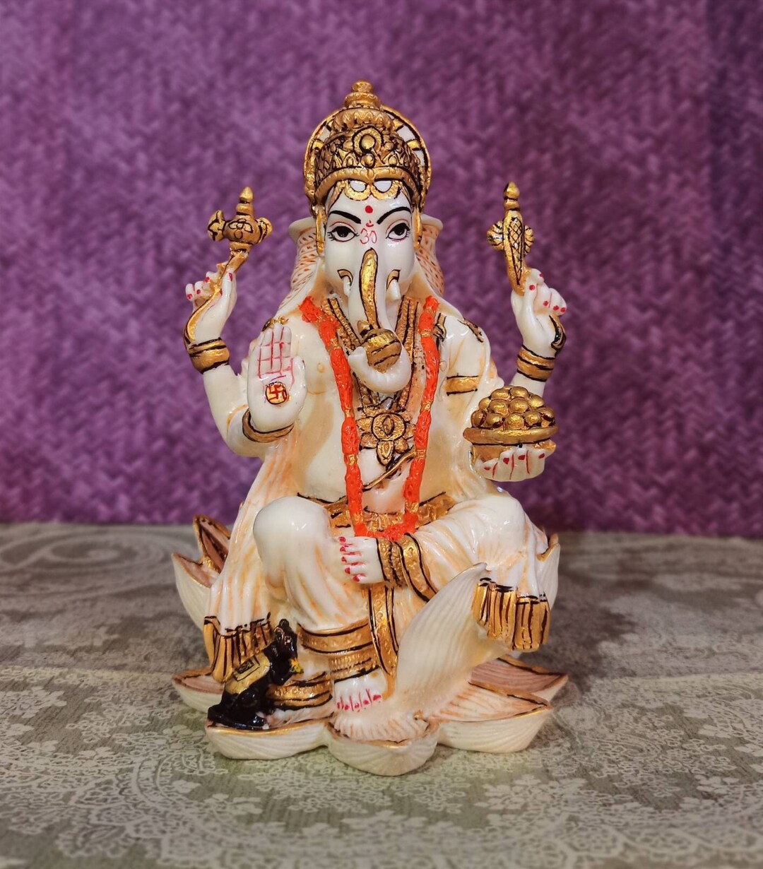 Ganesha Statue -7" Lord Ganesha Sitting on Lotus Statue, Vinayak ...
