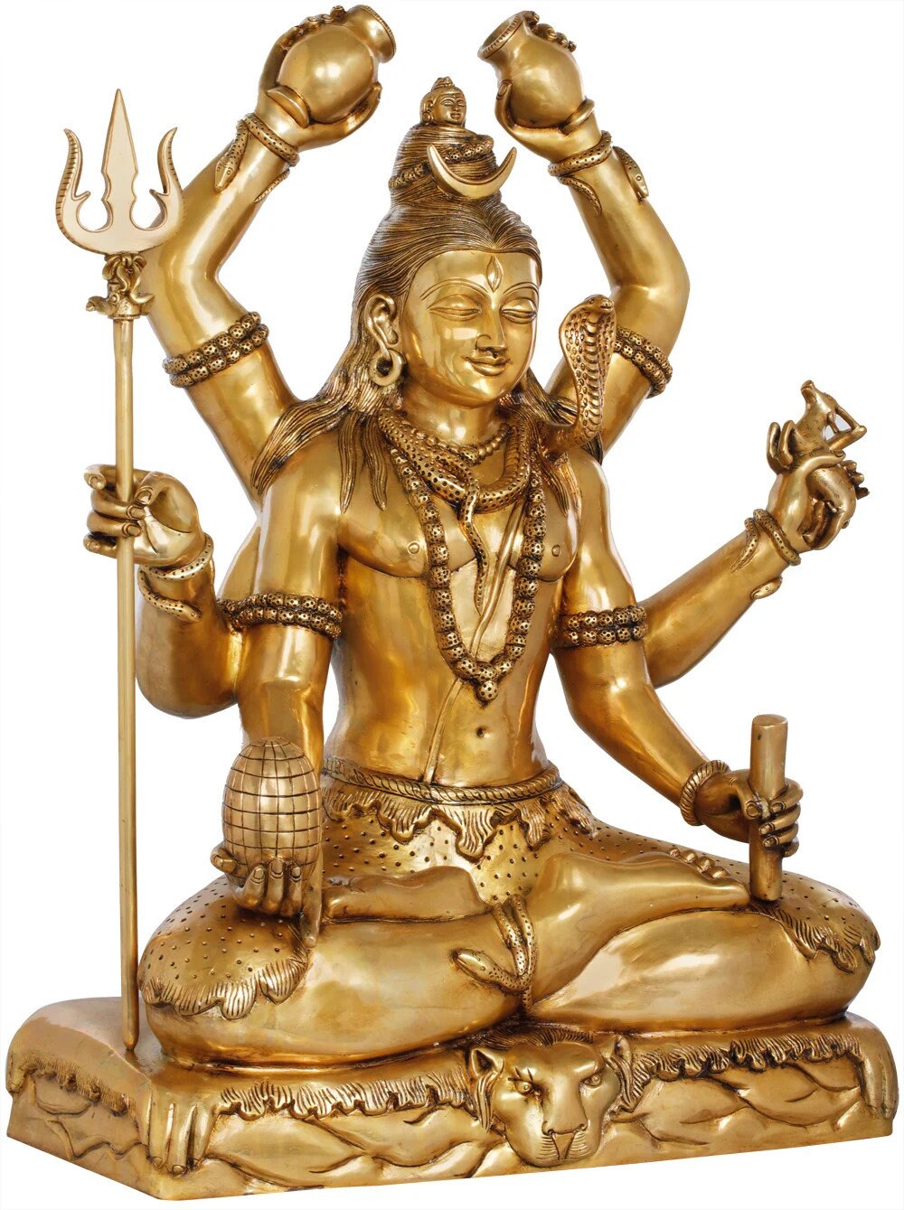 31" Brass Hand-painted Lord Shiva Statue: Six-hand Mahadeva, Temple ...