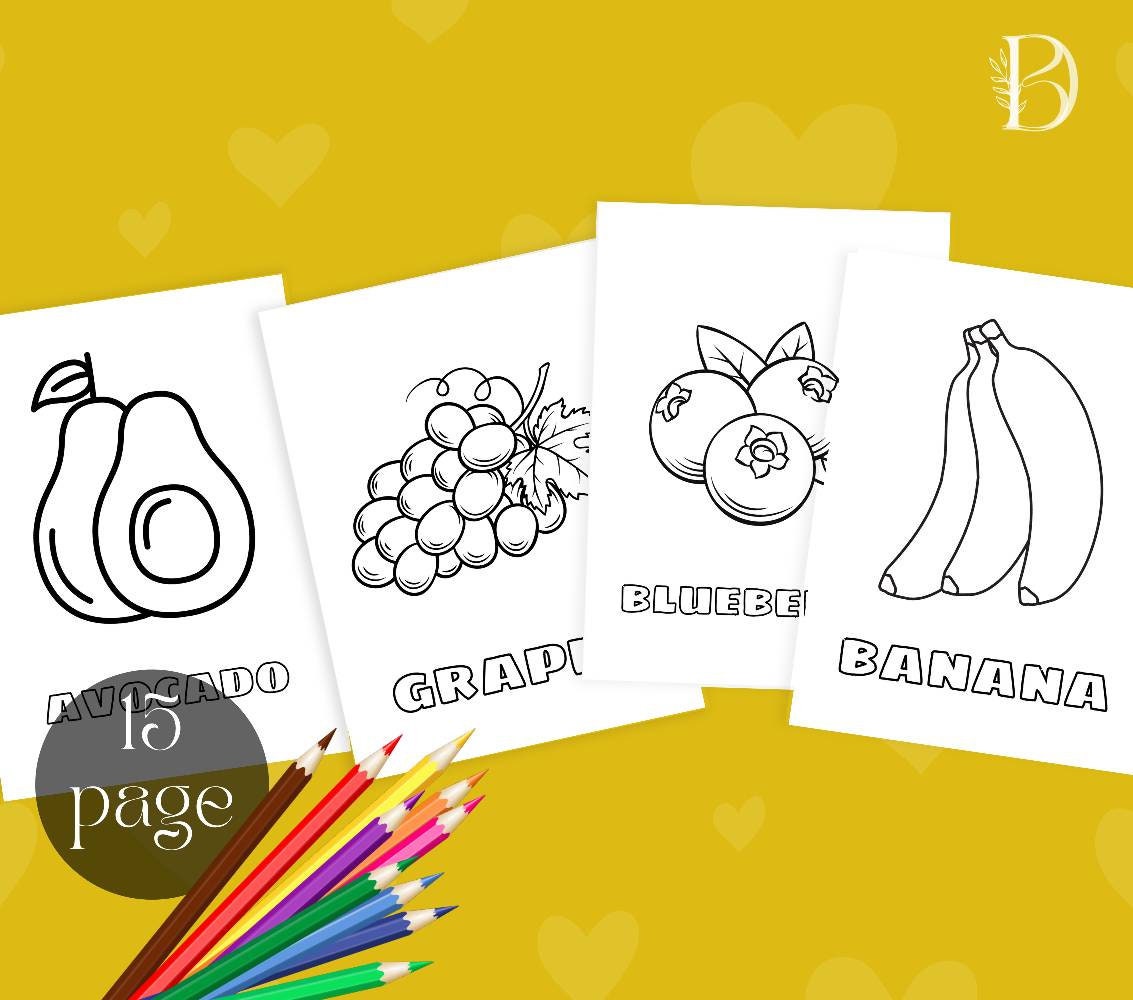 15 Fruits Coloring Pages, Fruit Coloring Pages for Kids, Fruit Coloring ...