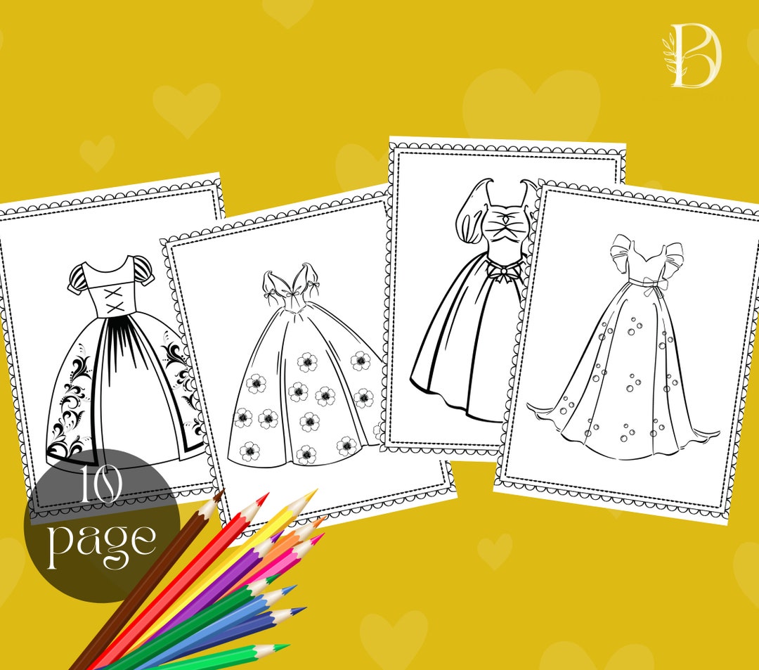Princess Dress Coloring Pages 10 Printable Princess Dress Coloring ...