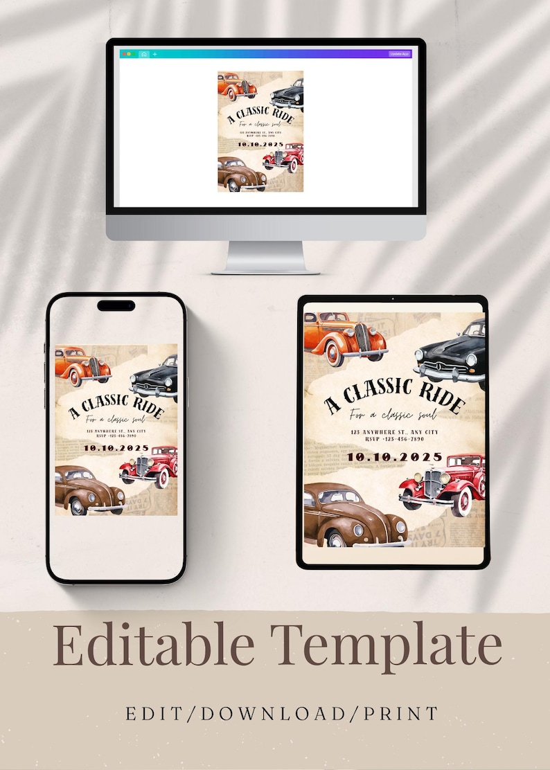 Vintage Car Birthday Invitation • Classic Auto Theme (digital Download ...