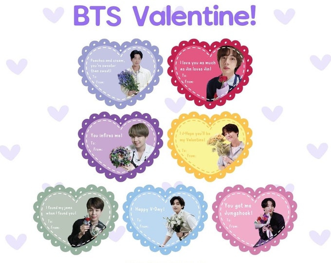 BTS Valentine Card, BTS, Jungkook, Jimin, V, Suga, Jin, RM, J-hope ...