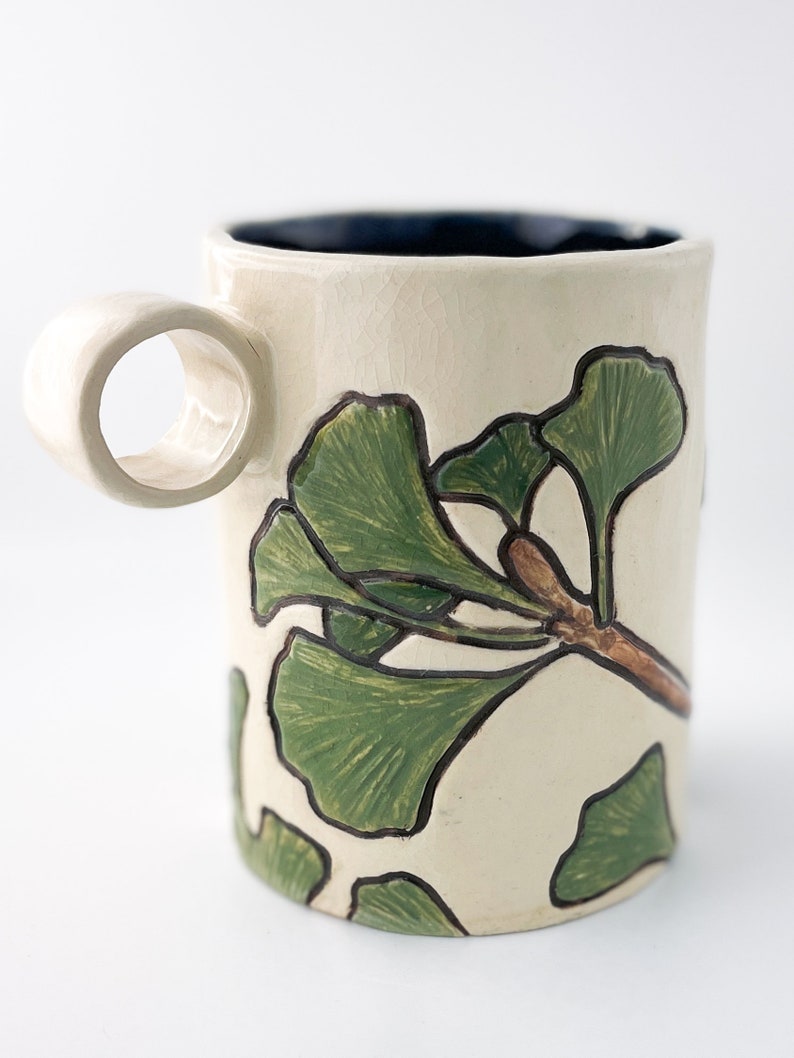 Ginkgo Hand Carved Ceramic Mug - Etsy