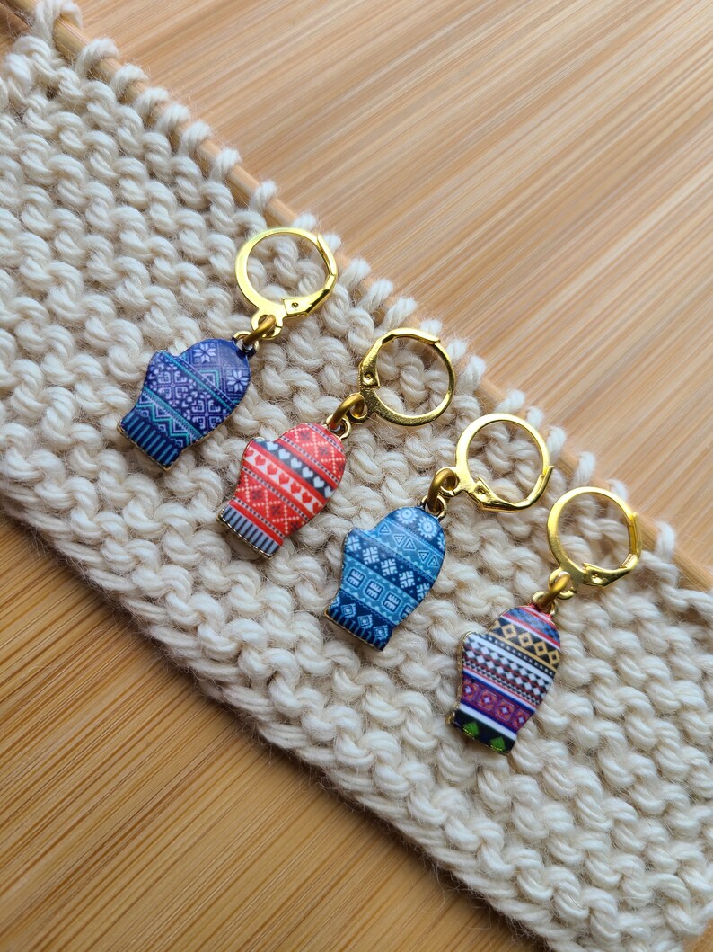 4 Piece Fair Isle Mitten Set - Winter Stitch Marker, Christmas Progress ...