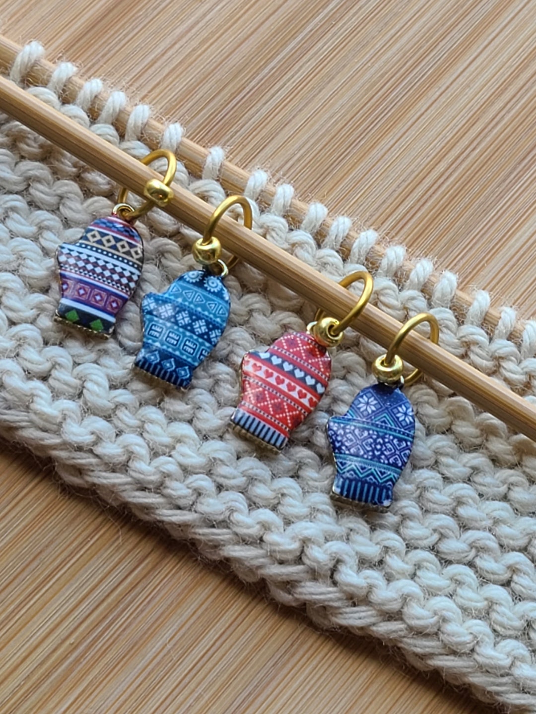 4 Piece Fair Isle Mitten Set - Winter Stitch Marker, Christmas Progress ...