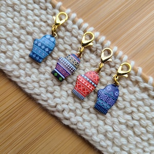 4 Piece Fair Isle Mitten Set - Winter Stitch Marker, Christmas Progress ...