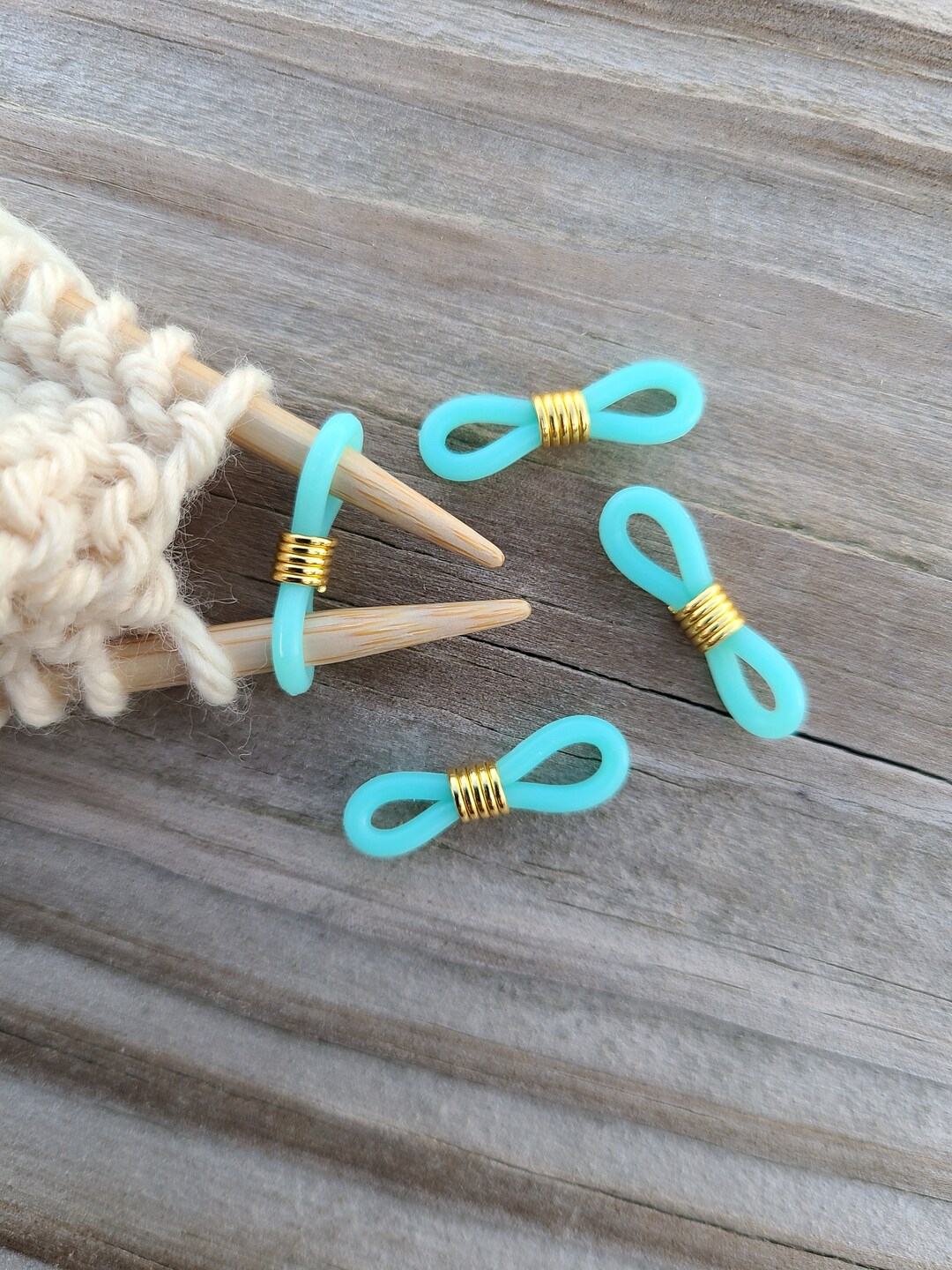 Teal and Gold Knitting Needle Minders, Stitch Stoppers (set of 4 or 8 ...