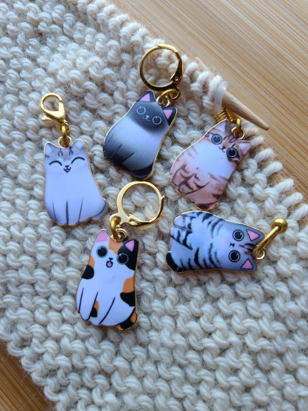 5-piece Cat Set - Stitch Marker, Progress Keeper or Needle Hugger - Etsy