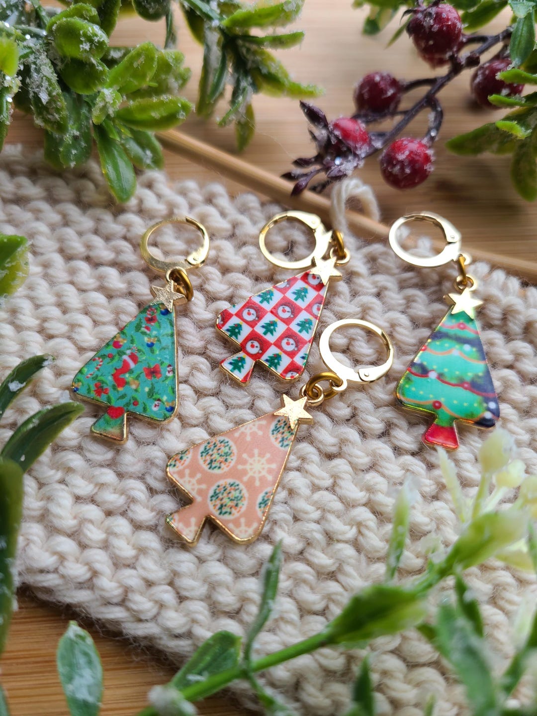 4 Piece Designer Christmas Tree Sets - Winter Stitch Marker, Christmas ...