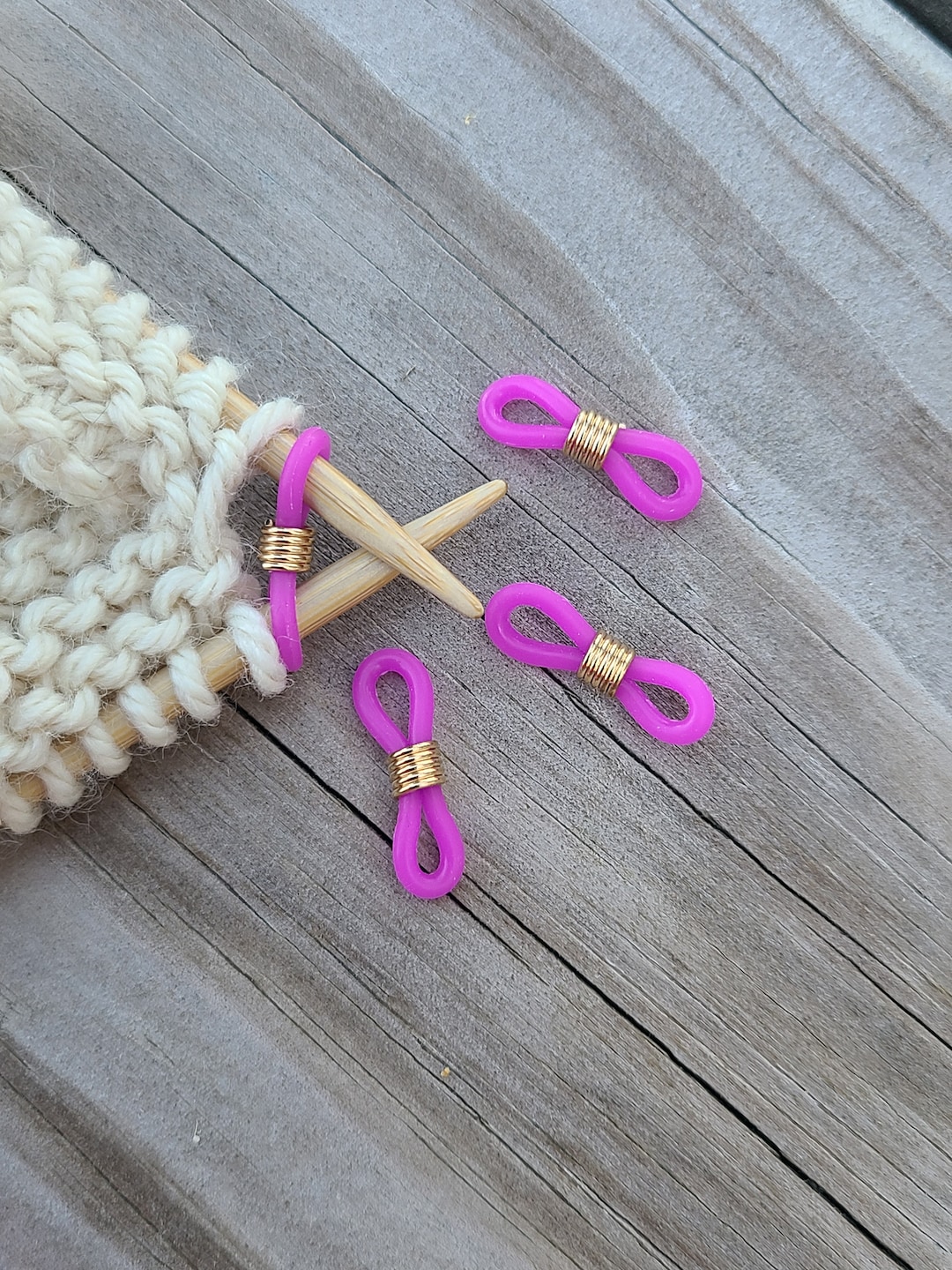 Purple and Gold Knitting Needle Minder, Needle Hugger. Stitch Stopper ...