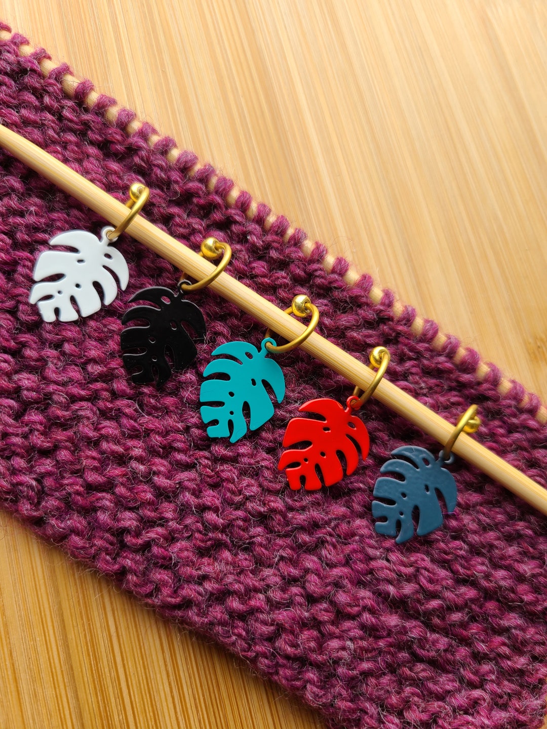 5 Piece Monstera Leaf Set Stitch Marker, Progress Keeper or Needle ...