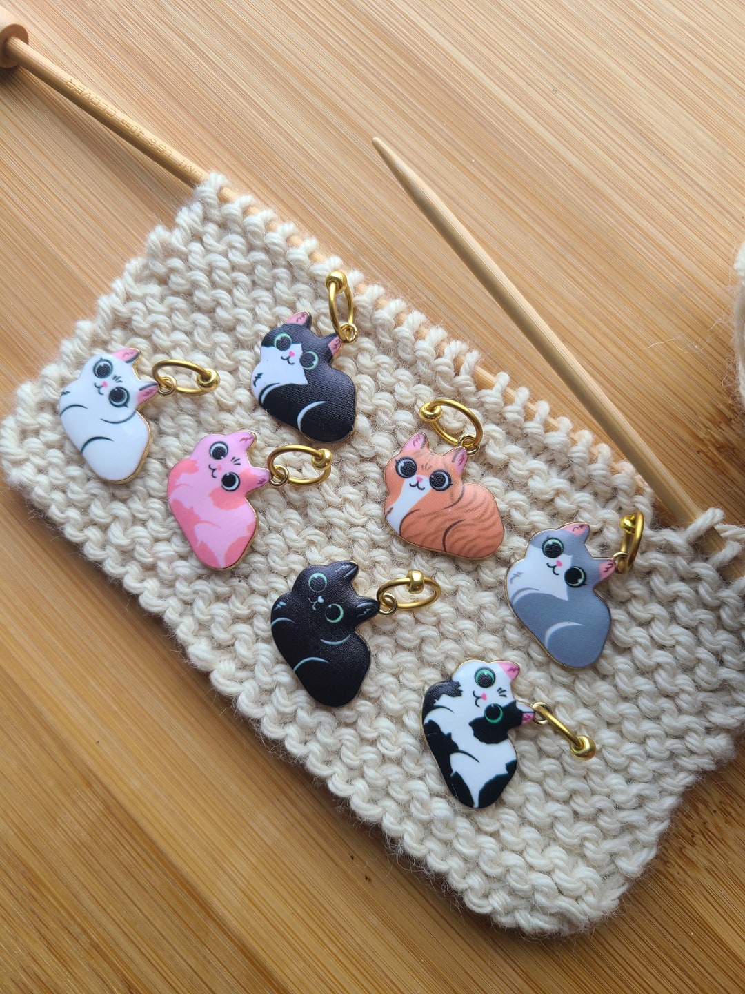 7 Piece Cat Set - Stitch Marker, Progress Keeper or Needle Hugger - Etsy