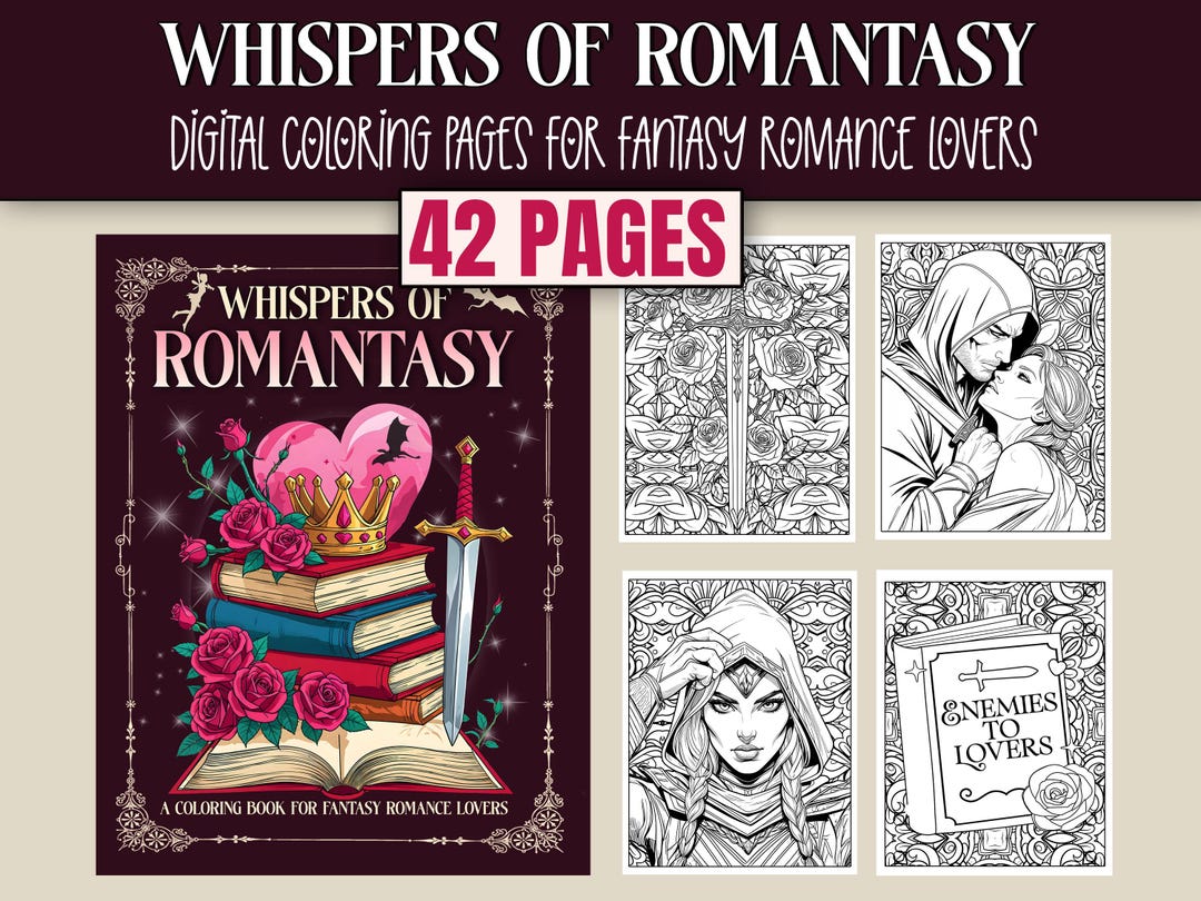 Romantasy Coloring Book: Bookish Fantasy Romance Illustrations (digital ...