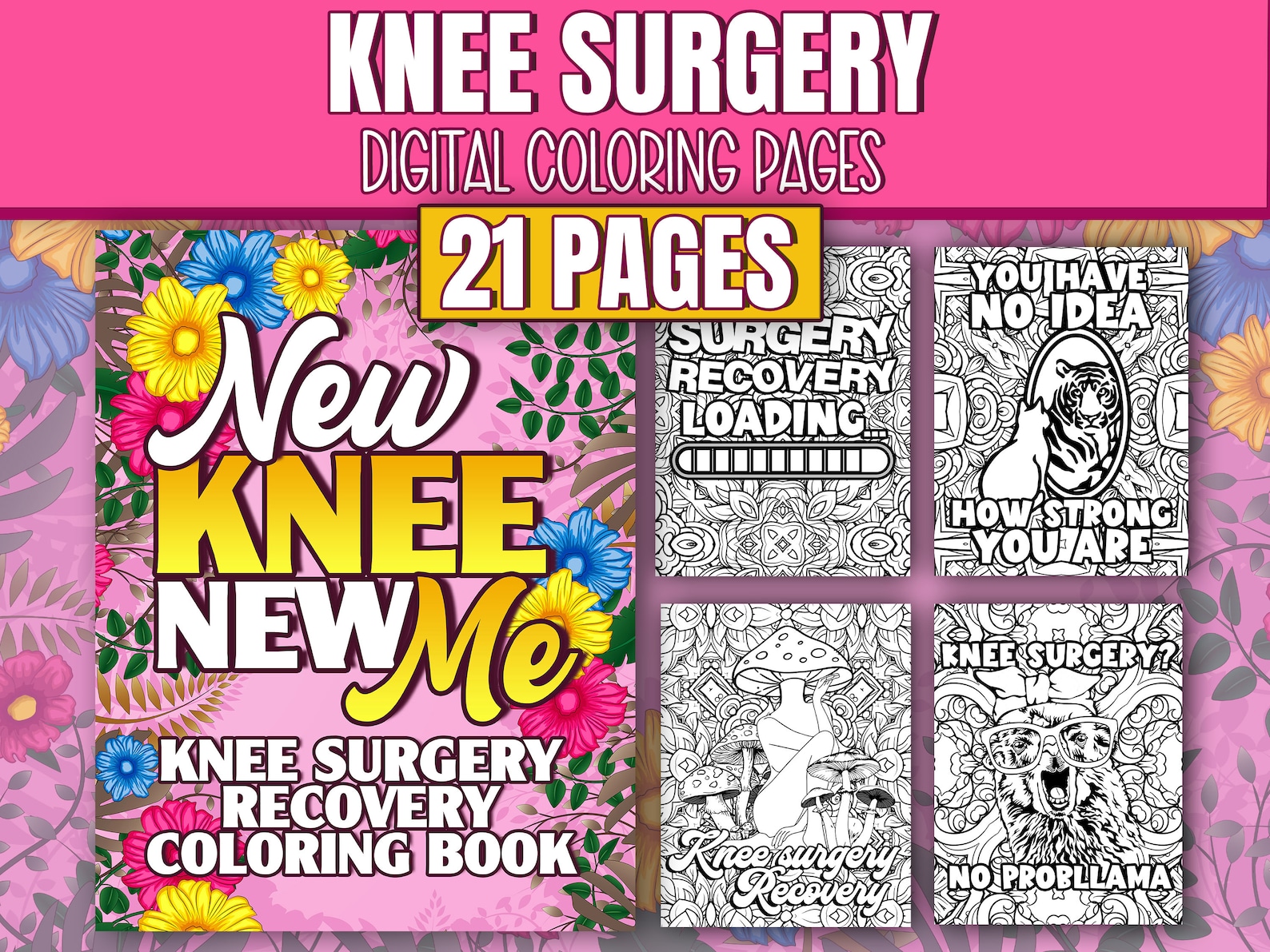 Knee Surgery Digital Coloring Book, Printable Pages for Women With ...
