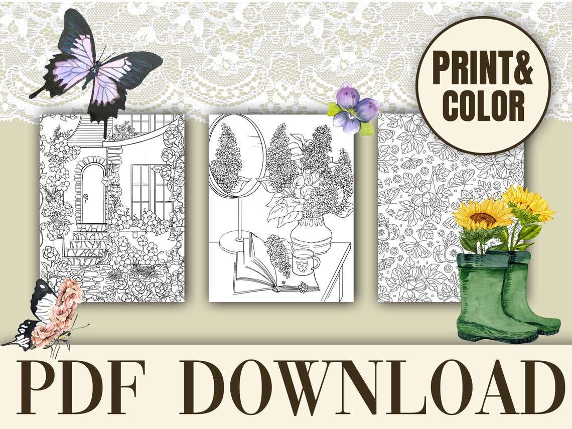 Cottagecore Coloring Pages for Adults, Cottage Core Aesthetic With ...