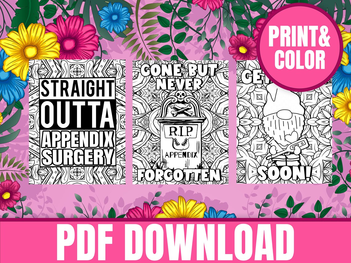 Appendix Surgery Digital Coloring Book, Funny and Motivational Quotes ...