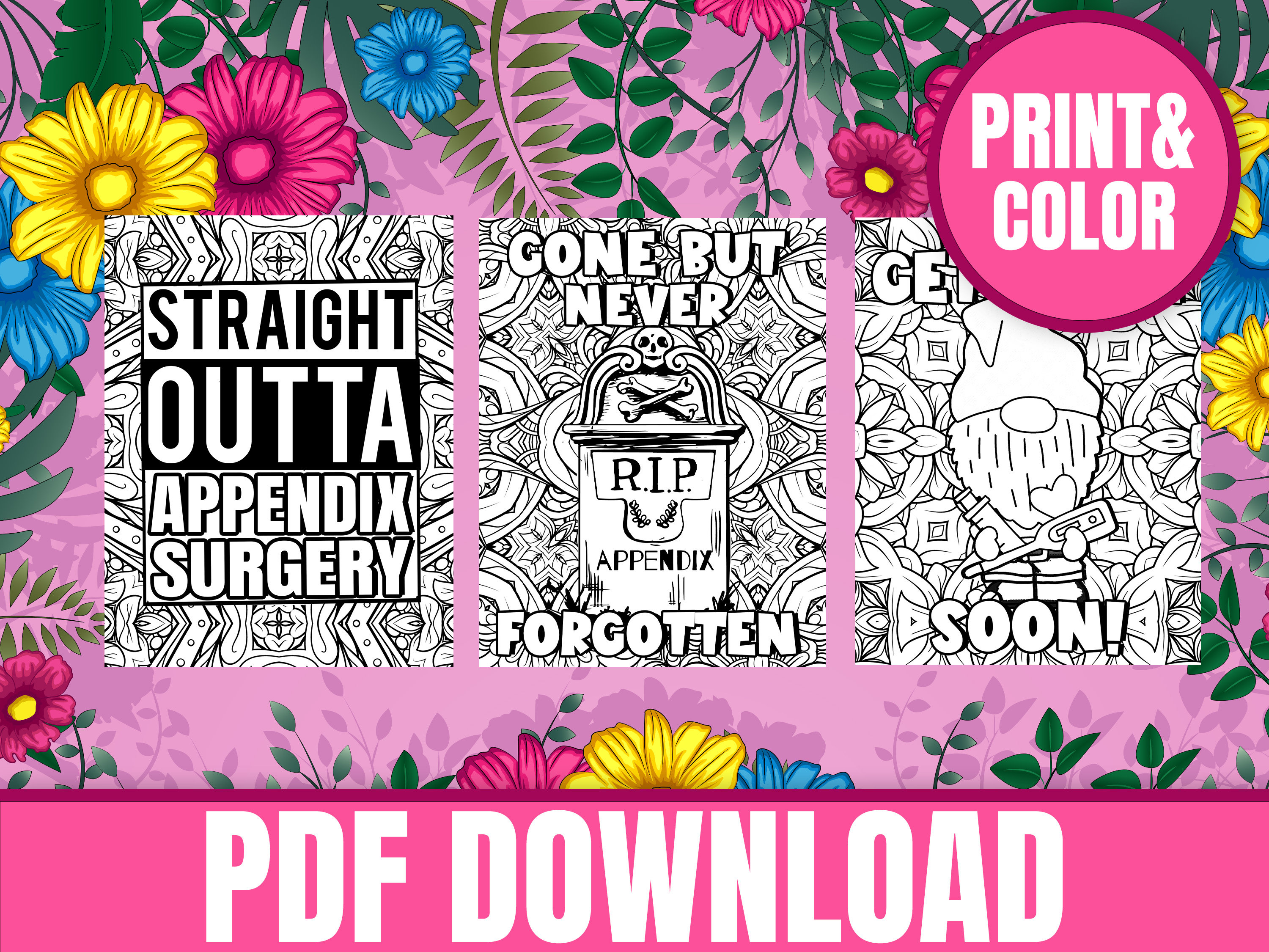 Appendix Surgery Digital Coloring Book, Funny and Motivational Quotes ...