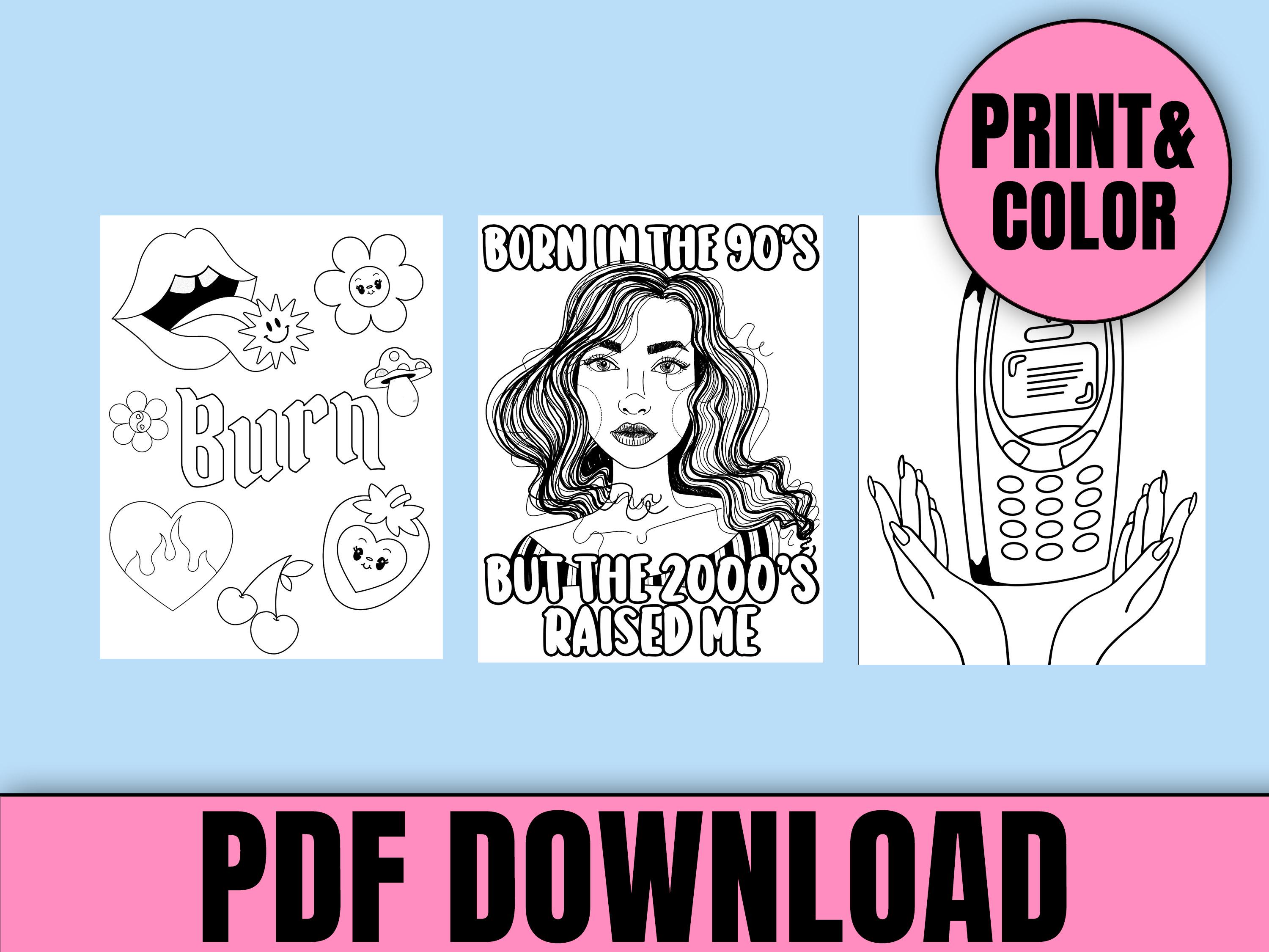 Y2K Coloring Book Instant Download PDF; 20 Bold and Easy Coloring Pages ...