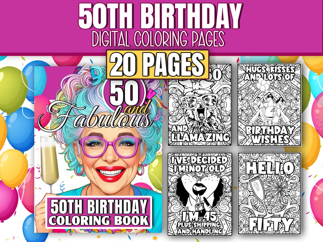 50th Birthday Coloring Book DIGITAL PDF, Fifty and Fabulous Printable ...