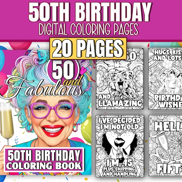 50th Birthday Coloring - Etsy