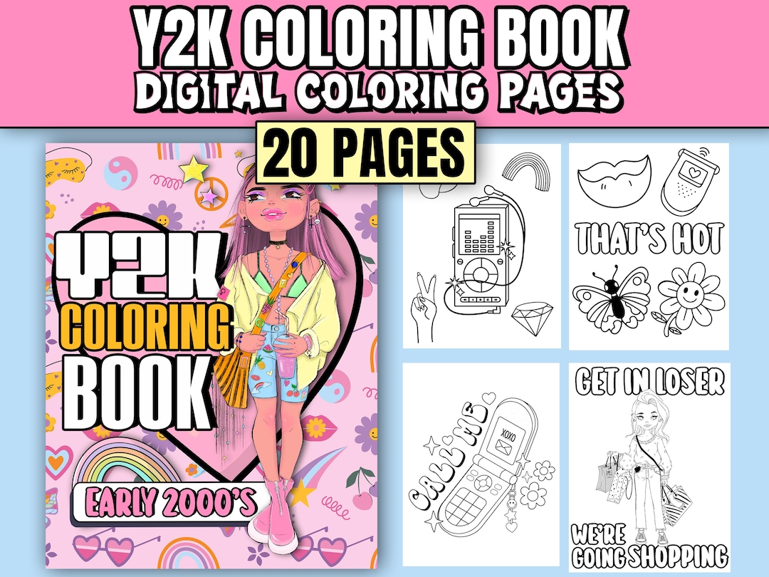 Y2K Coloring Book Instant Download PDF; 20 Bold and Easy Coloring Pages ...