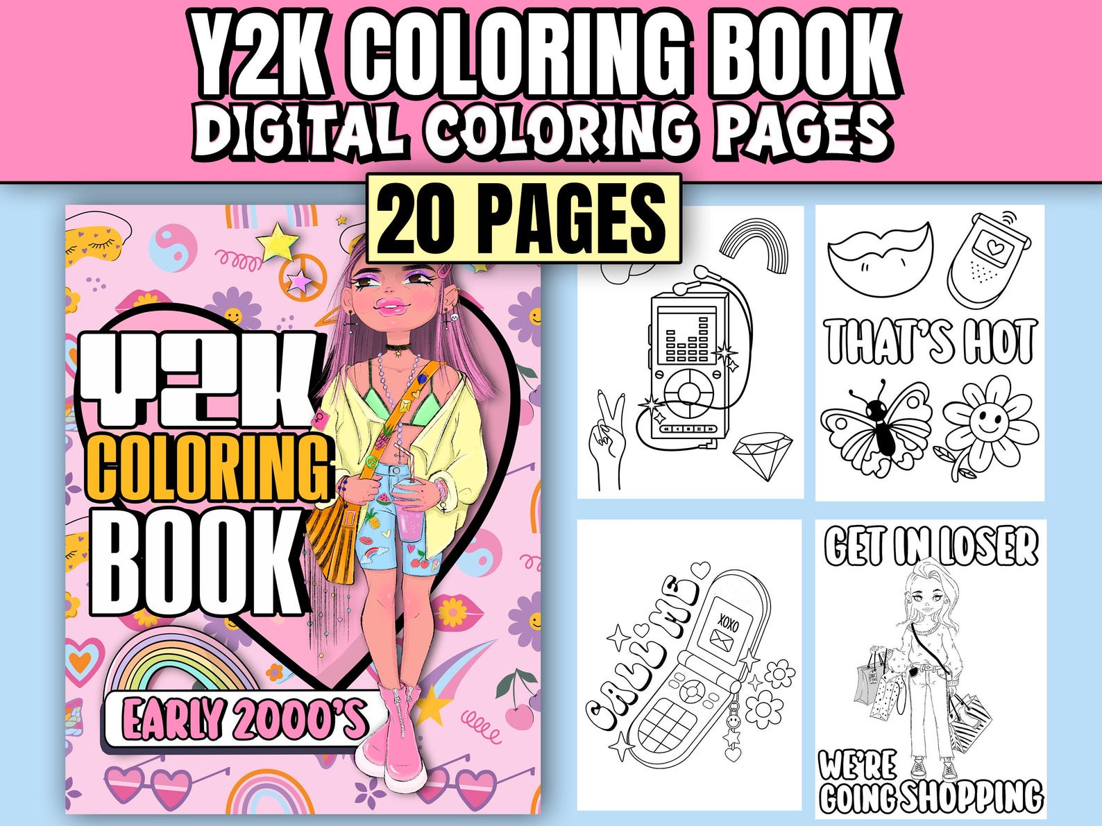 Y2K Coloring Book Instant Download PDF; 20 Bold and Easy Coloring Pages ...