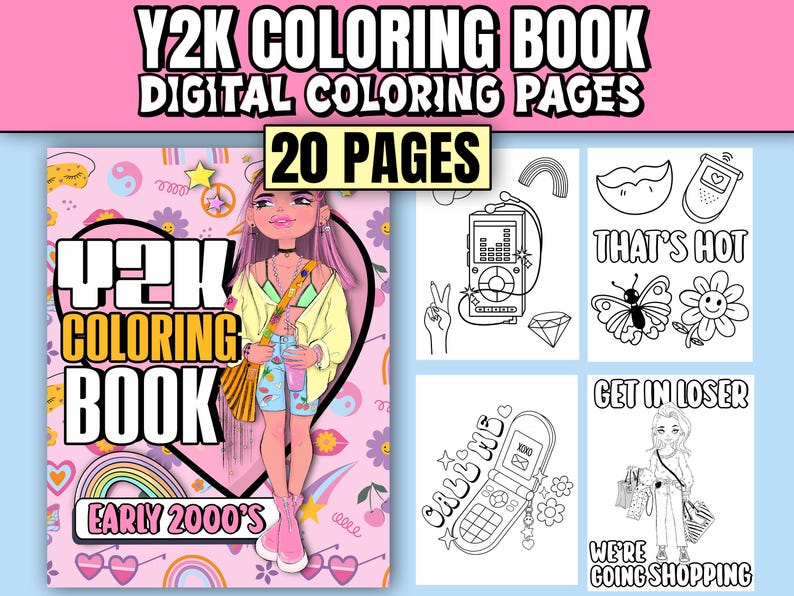Y2K Coloring Book Instant Download PDF; 20 Bold and Easy Coloring Pages ...