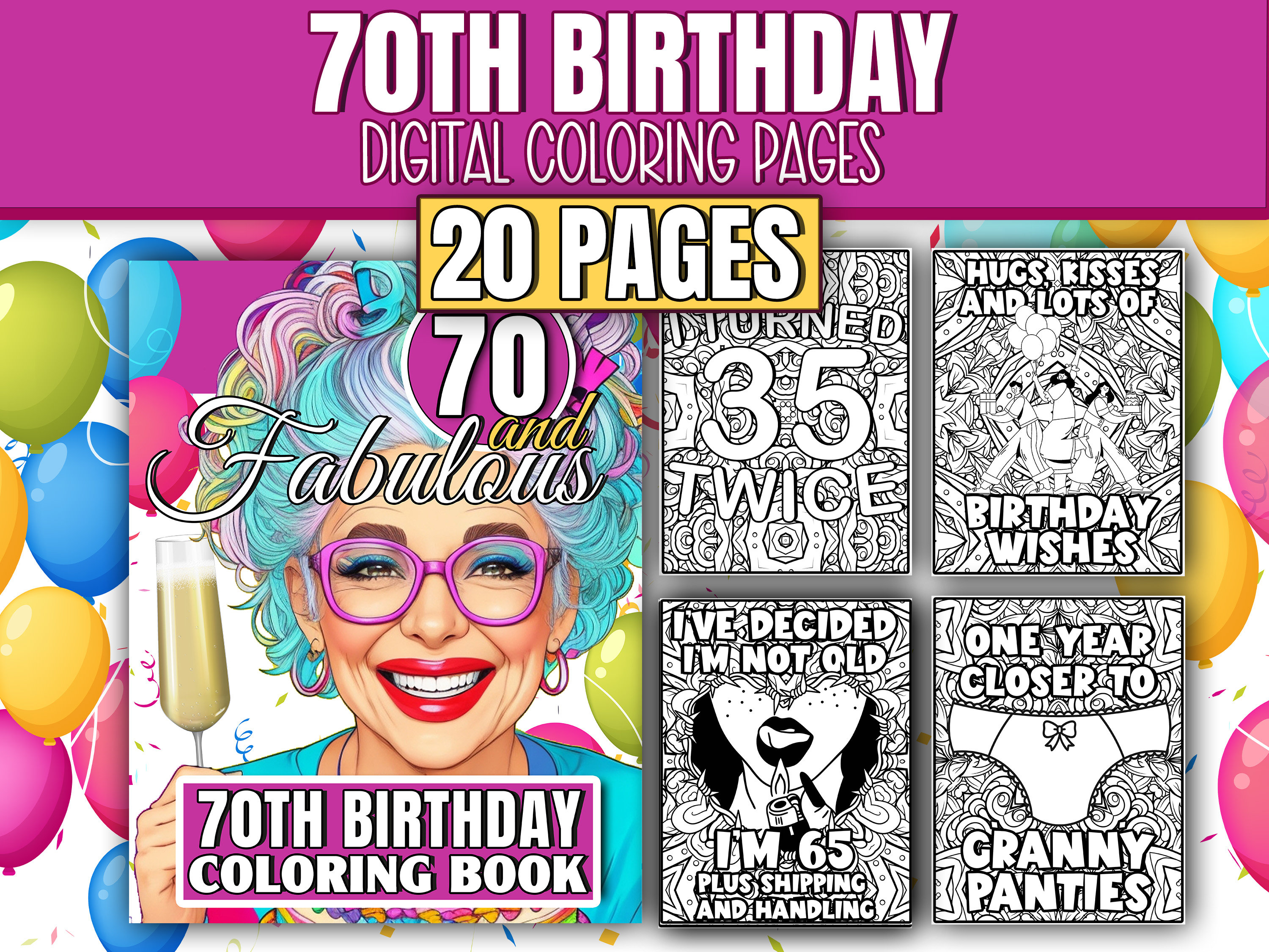 70th Birthday Coloring Book DIGITAL PDF, Seventy and Fabulous Printable ...