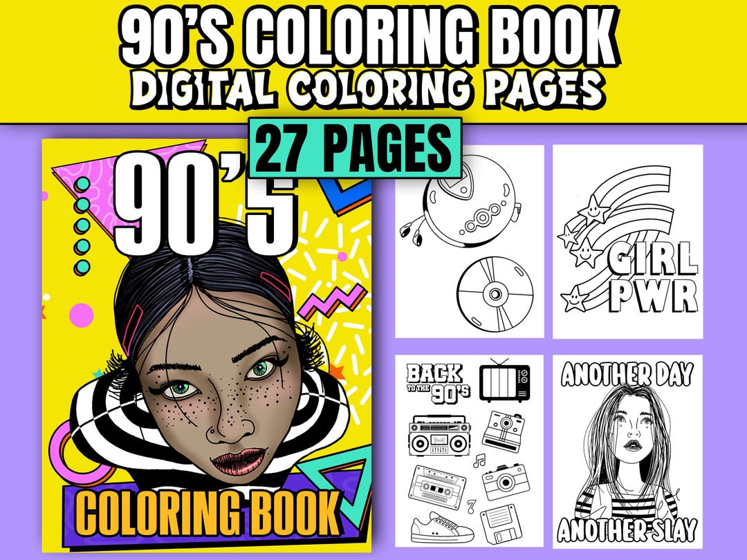 90s Coloring Book: Retro Fashion & Gadgets (PDF Download) - Etsy