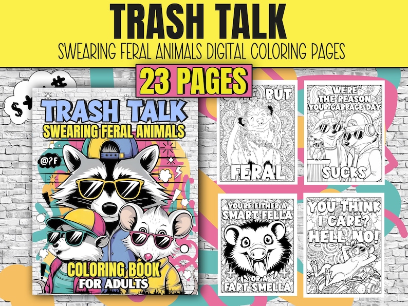Swearing Feral Animals Coloring Book: Funny Raccoon & Friends Talking ...