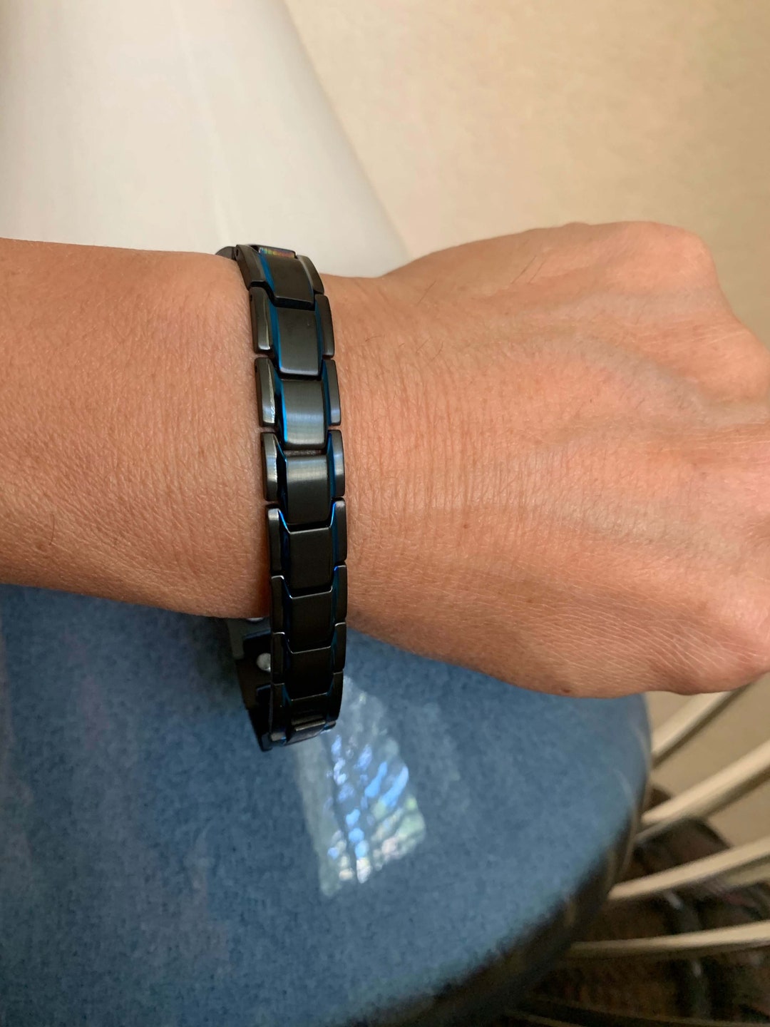 Beautiful Black Blue Steel Magnetic Bracelet Max Magnets Restore ...