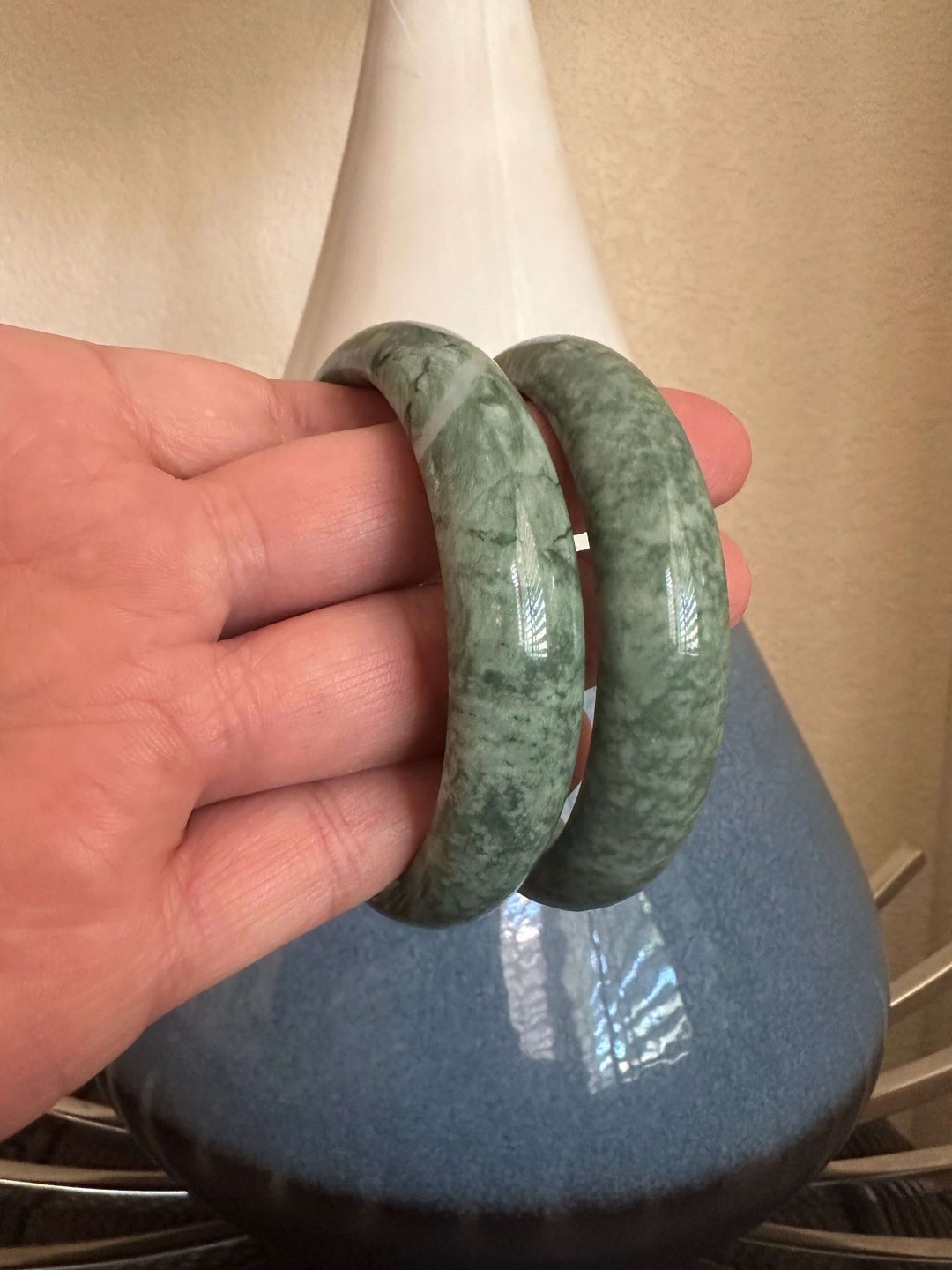 Gorgeous Real Dark Green Jade Bangle Bracelet Calming Happy Good ...