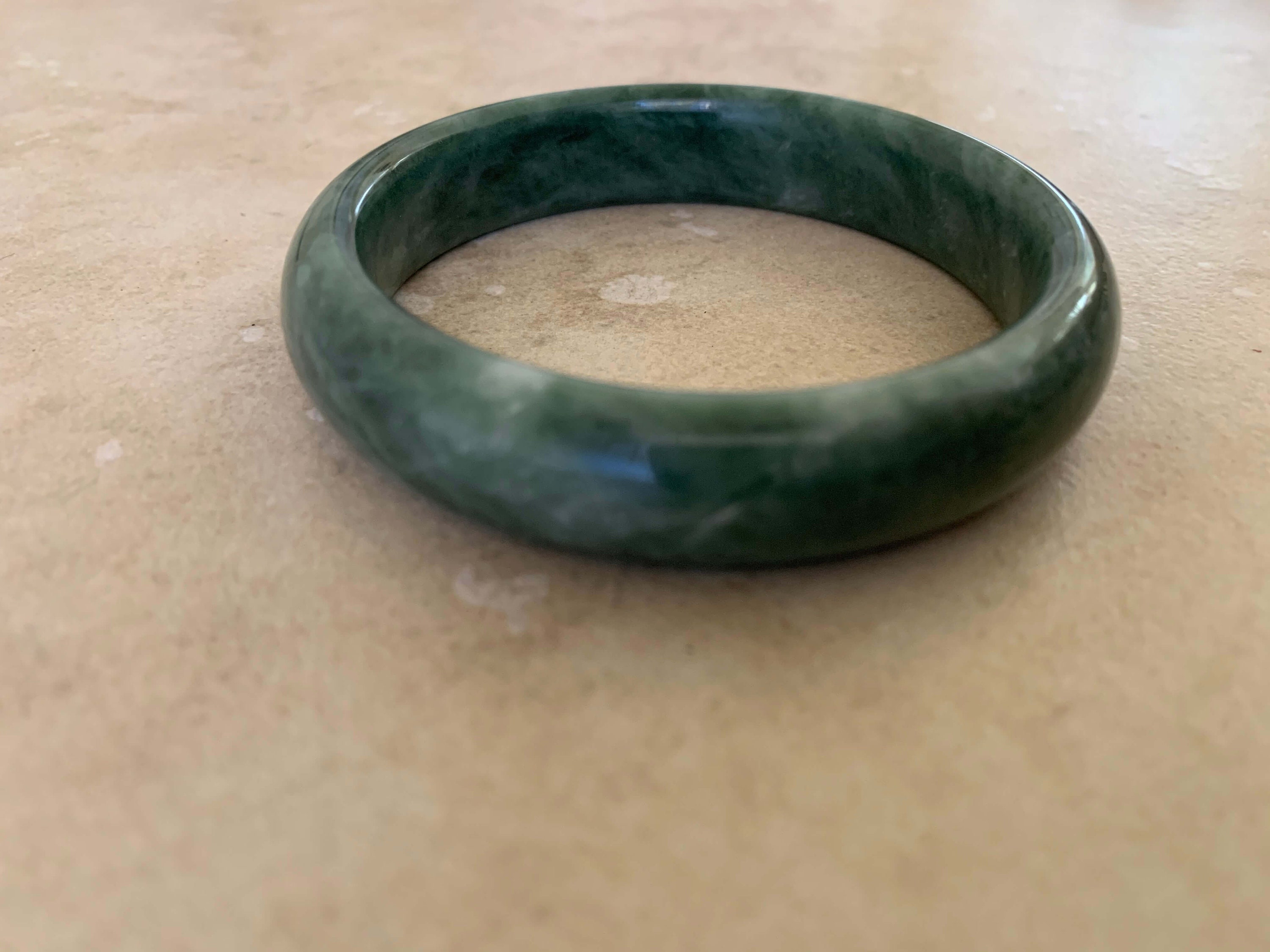 Beautiful Real Dark Green Jade Bangle Bracelet Calming Happy Good Luck ...