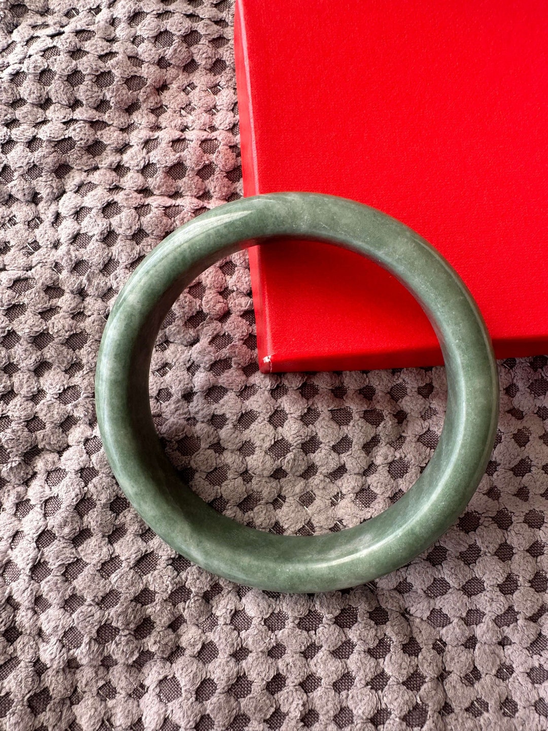 Beautiful Real Dark Green Jade Bangle Bracelet Calming Happy Good Luck ...