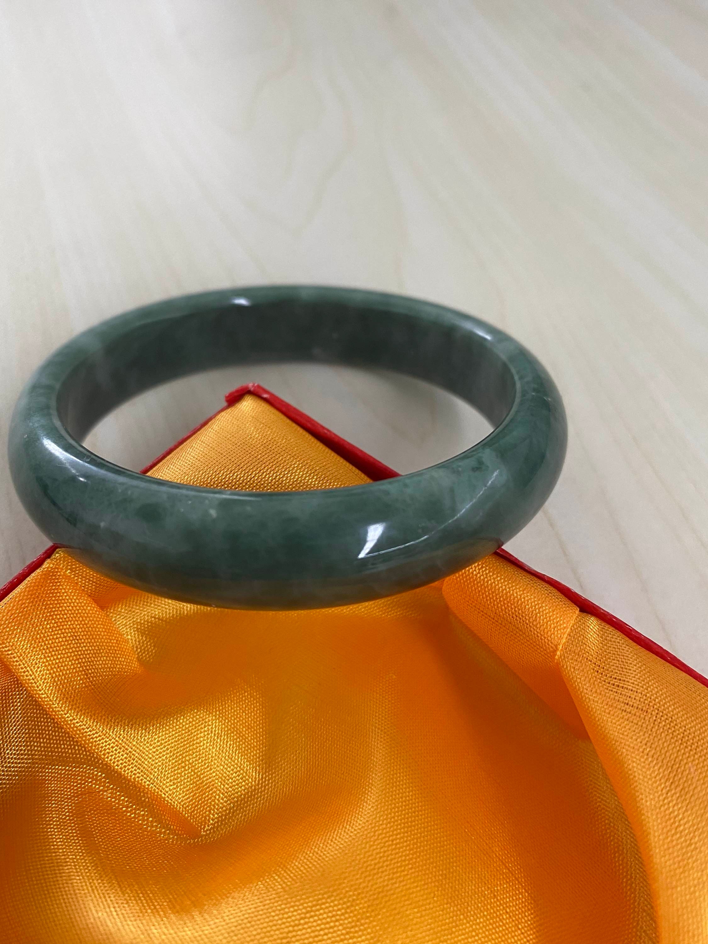 Beautiful Real Dark Green Jade Bangle Bracelet Calming Happy Good Luck ...