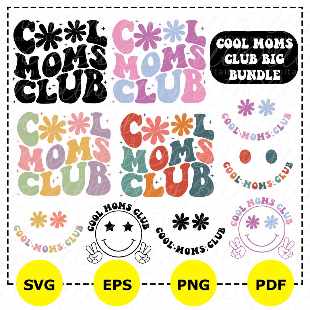 Cool Moms Club Bundle, Cool Moms Club Svg Png, Moms, Retro Mom Svg ...