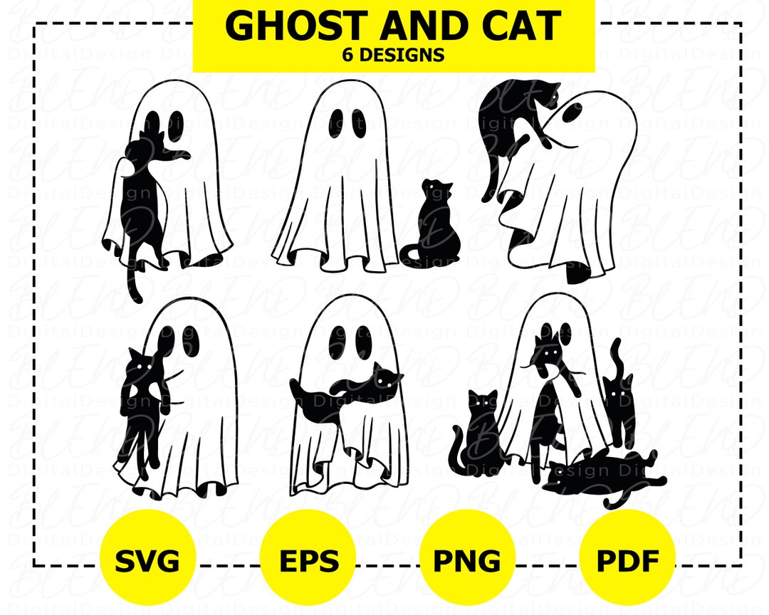 Ghost and Cat SVG Bundle, Spooky Halloween Designs (digital Download ...