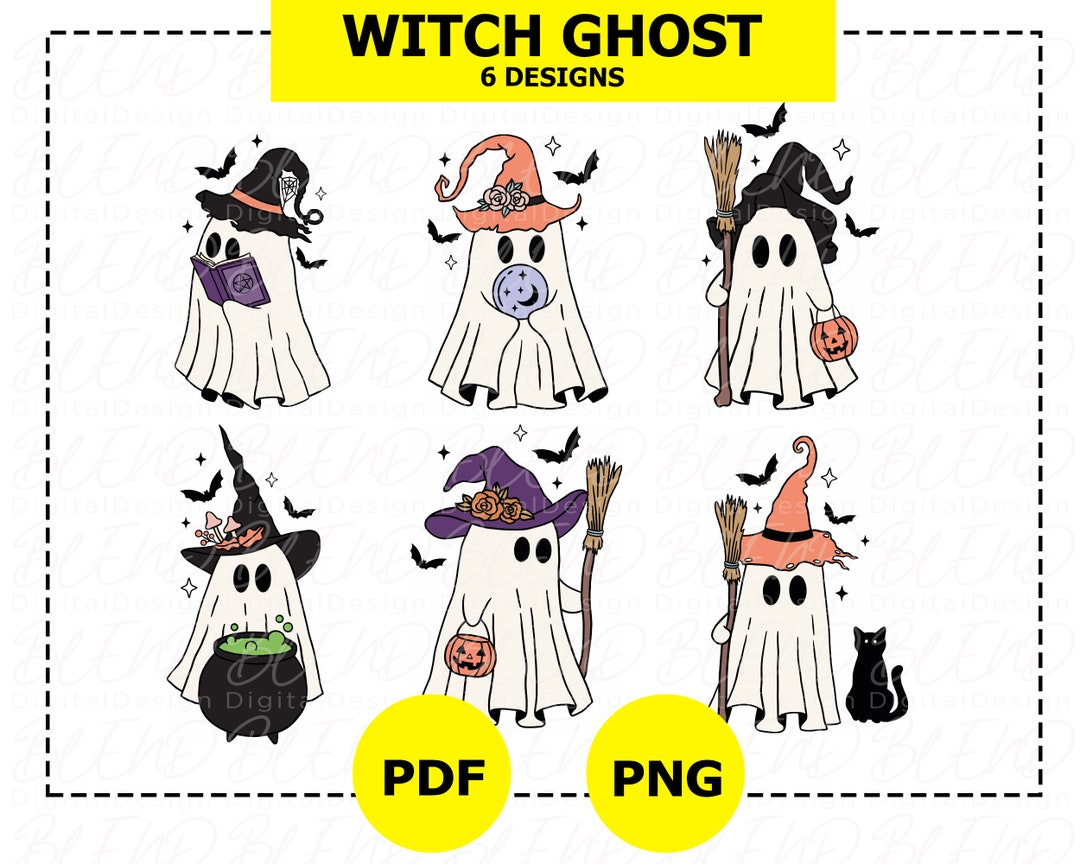 Ghost PNG Bundle, Halloween Clipart, Witch Hat, Spooky Season (digital ...