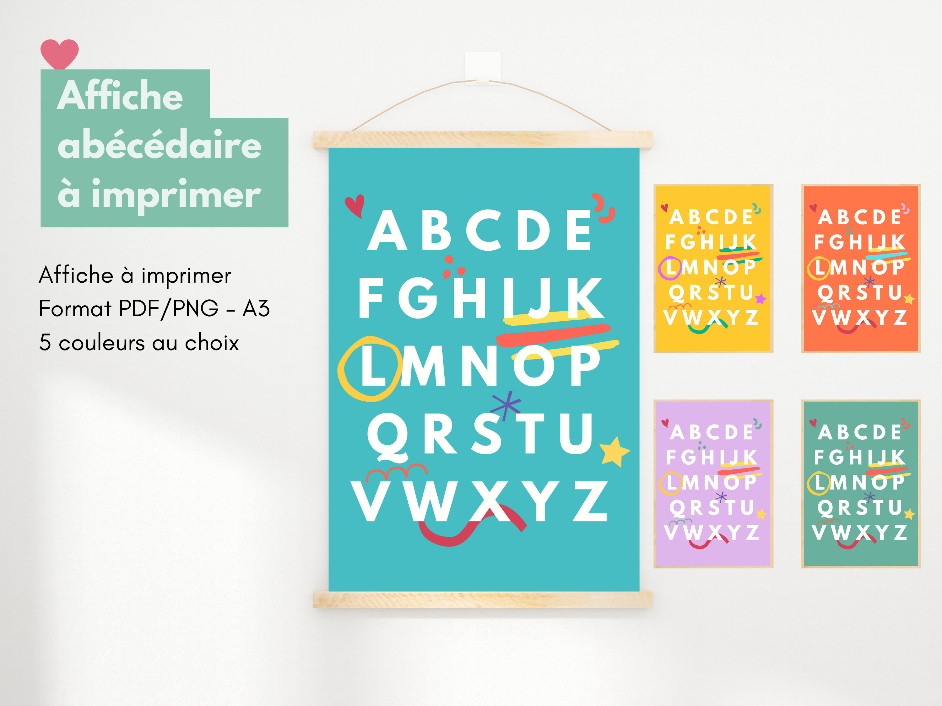Colorful Mixed Alphabet Poster for Children's Room or Playroom - Wall ...