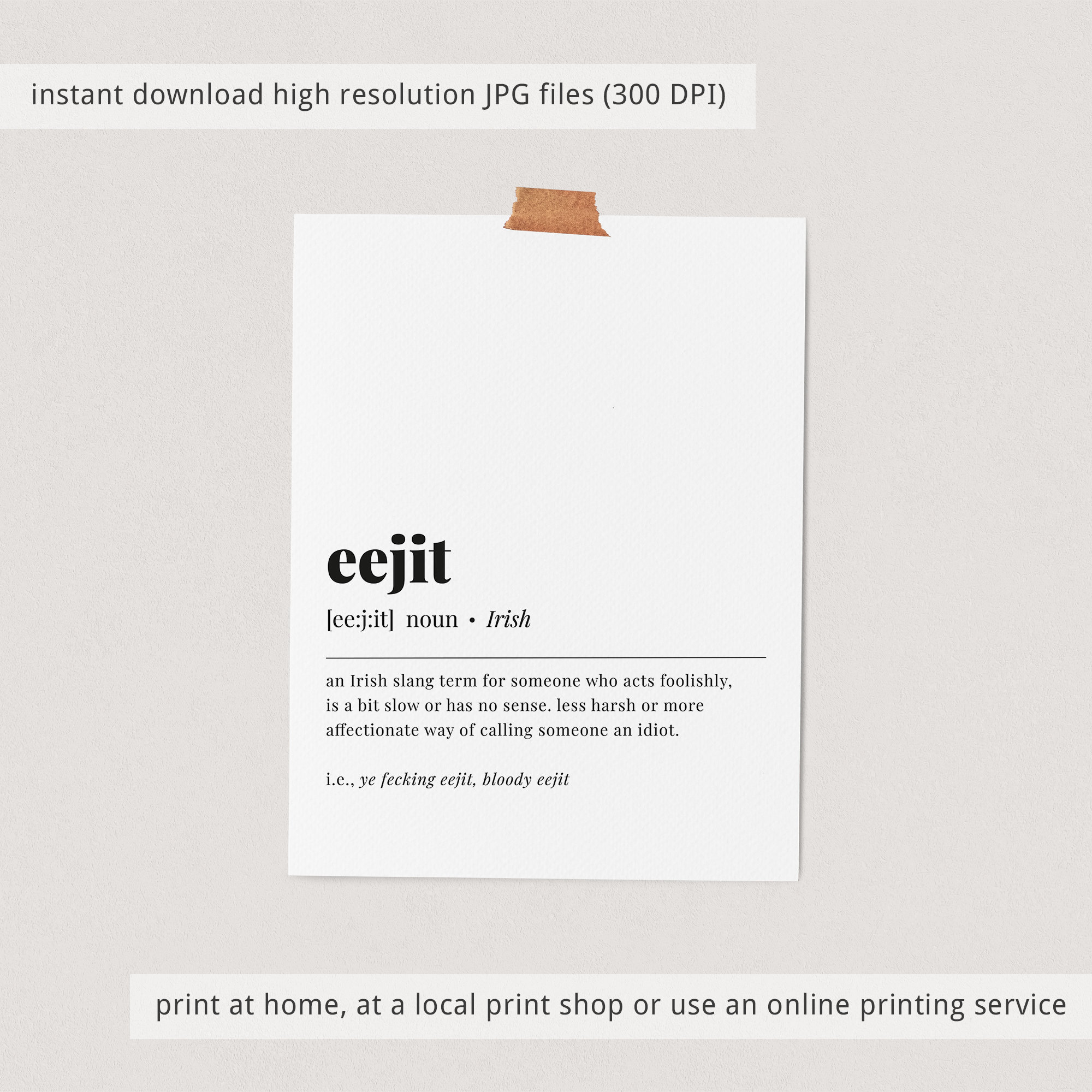 Eejit Definition Print Irish Slang Eejit Poster Instant Download Irish ...
