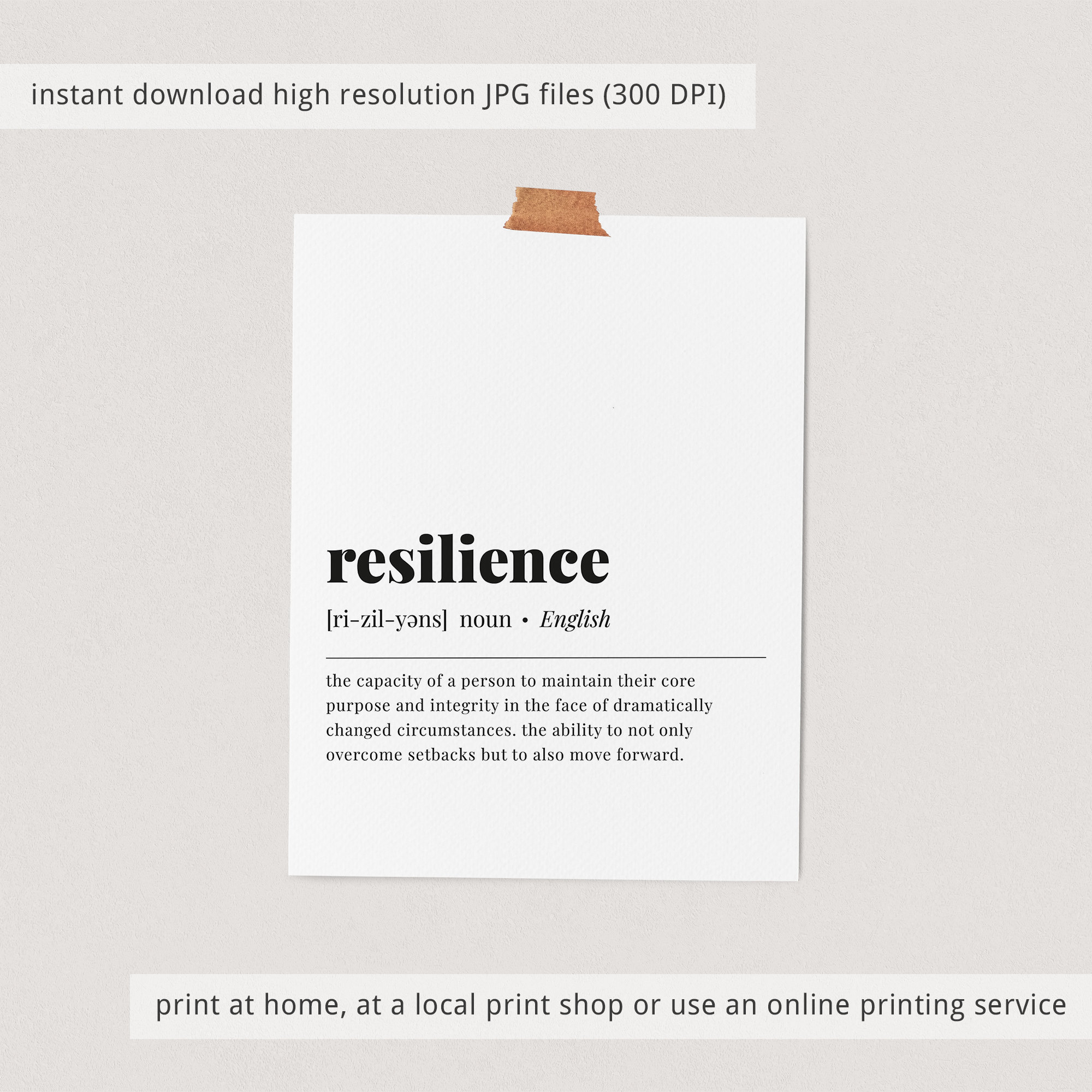 Resilience Definition Printable Home Office Wall Art Resilience Meaning ...