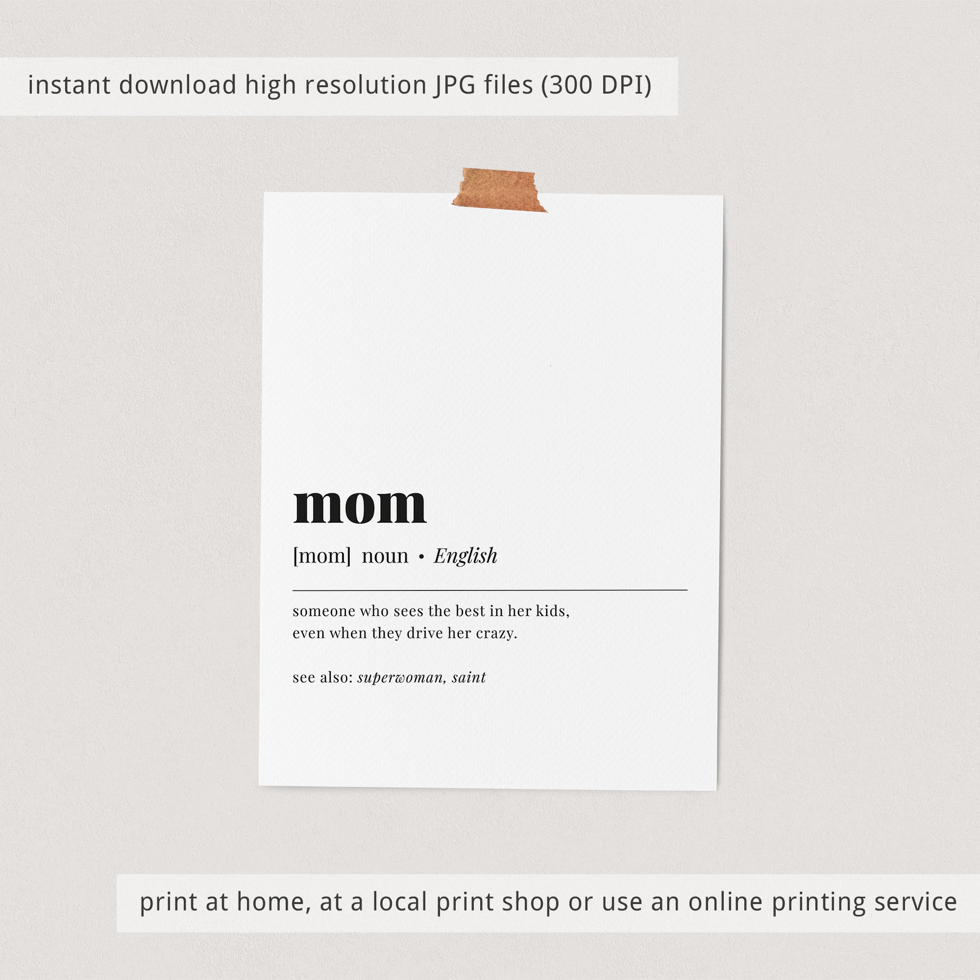 Mom Definition Print Art Mother's Day Gift Dictionary Meaning of Mom ...