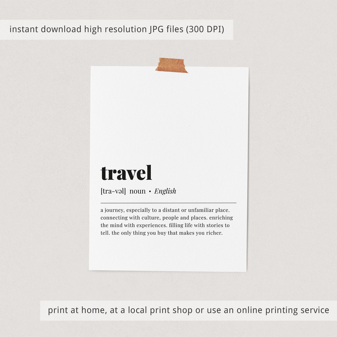 Travel Definition Printable Wall Art Travel Poster Minimalist Home ...
