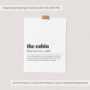 Cabin Definition Print Cabin Decor Printable Cabin Wall Art Digital ...