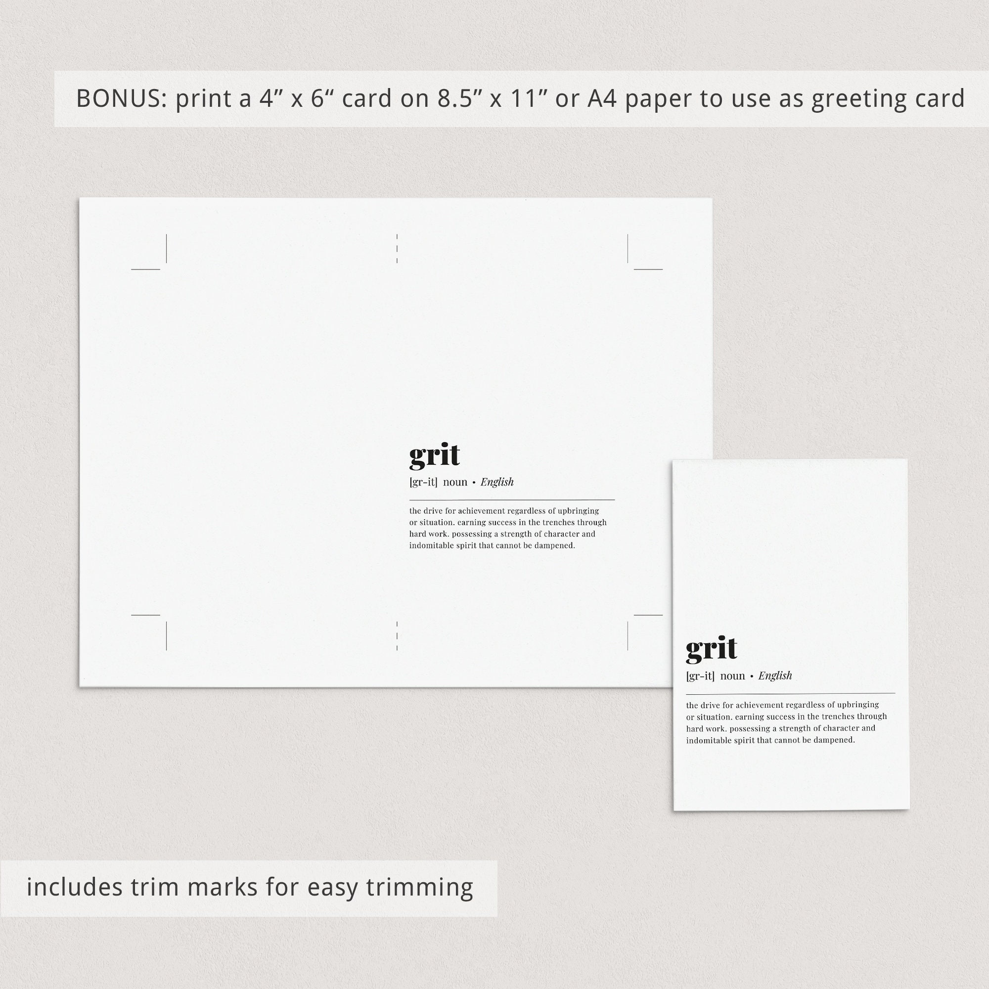 Grit Definition Print Home Office Decor Printable Grit Poster - Etsy